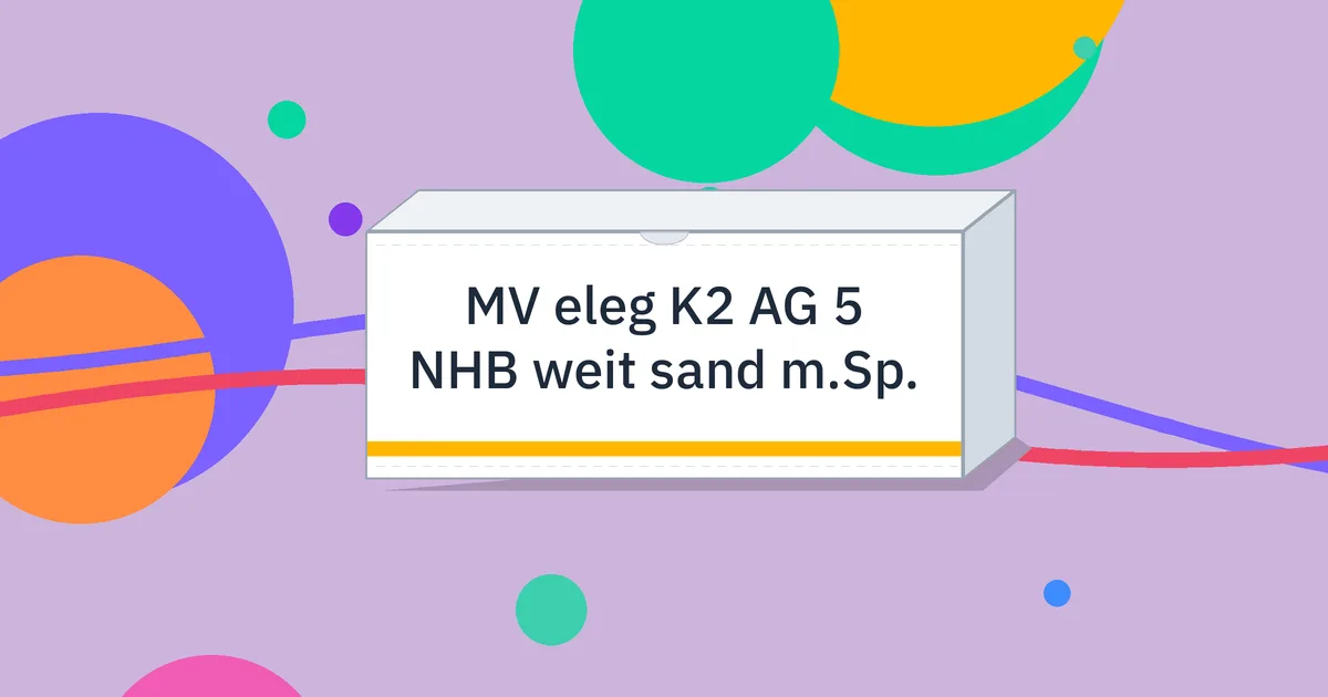 Symbolbild: Packung mit der Aufschrift MV eleg K2 AG 5 NHB weit sand m.Sp. (PZN 18928719) – Verfügbarkeit und Bezug in Apotheken in Frankfurt am Main