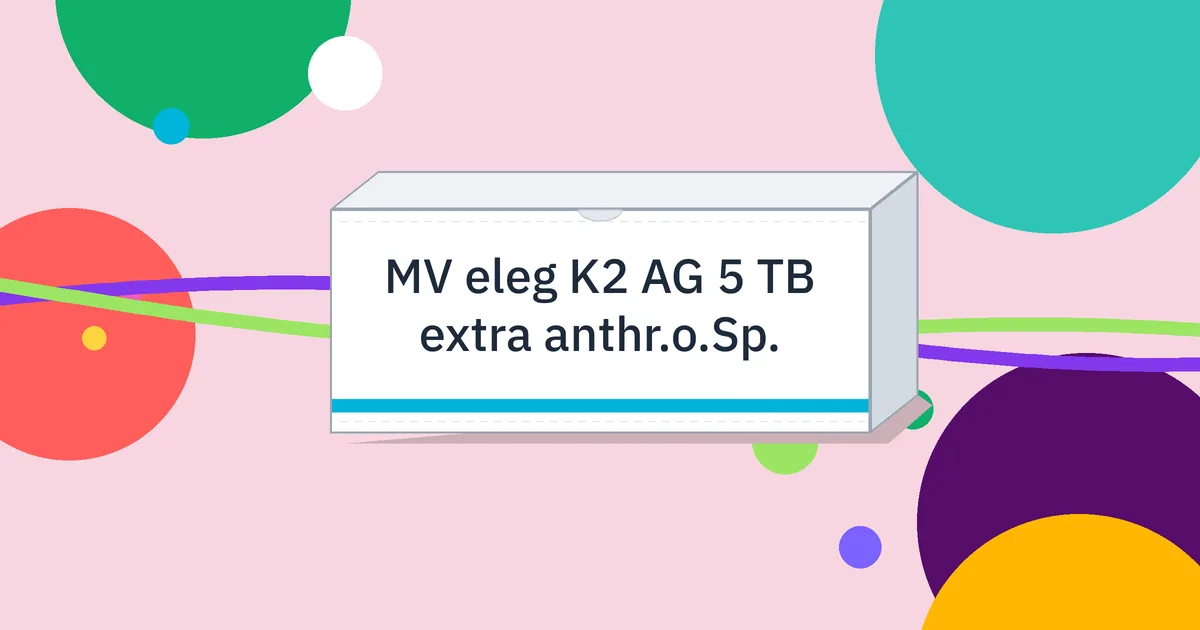 Symbolbild: Packung mit der Aufschrift MV eleg K2 AG 5 TB extra anthr.o.Sp. (PZN 09876165) – Verfügbarkeit und Bezug in Apotheken in Frankfurt am Main