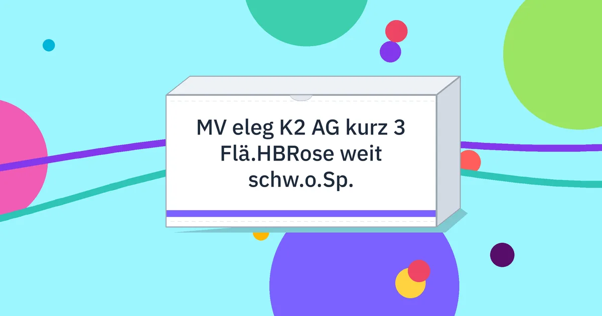 Symbolbild: Packung mit der Aufschrift MV eleg K2 AG kurz 3 Flä.HBRose weit schw.o.Sp. (PZN 15707047) – Verfügbarkeit und Bezug in Apotheken in Frankfurt am Main