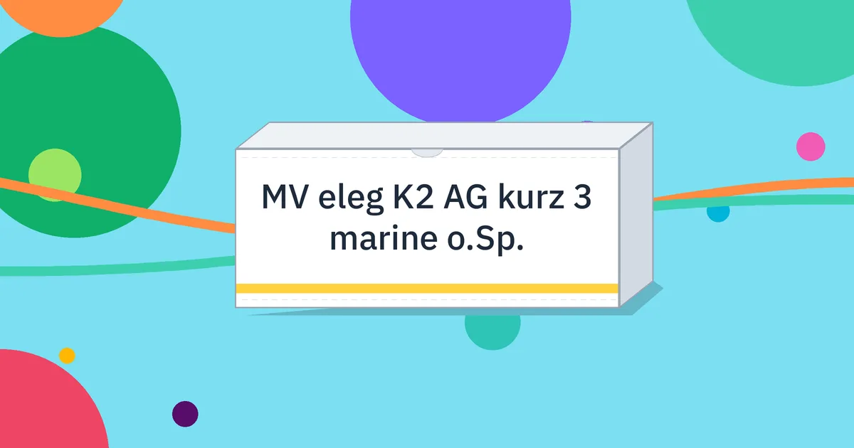 Symbolbild: Packung mit der Aufschrift MV eleg K2 AG kurz 3 marine o.Sp. (PZN 14607817) – Verfügbarkeit und Bezug in Apotheken in Frankfurt am Main