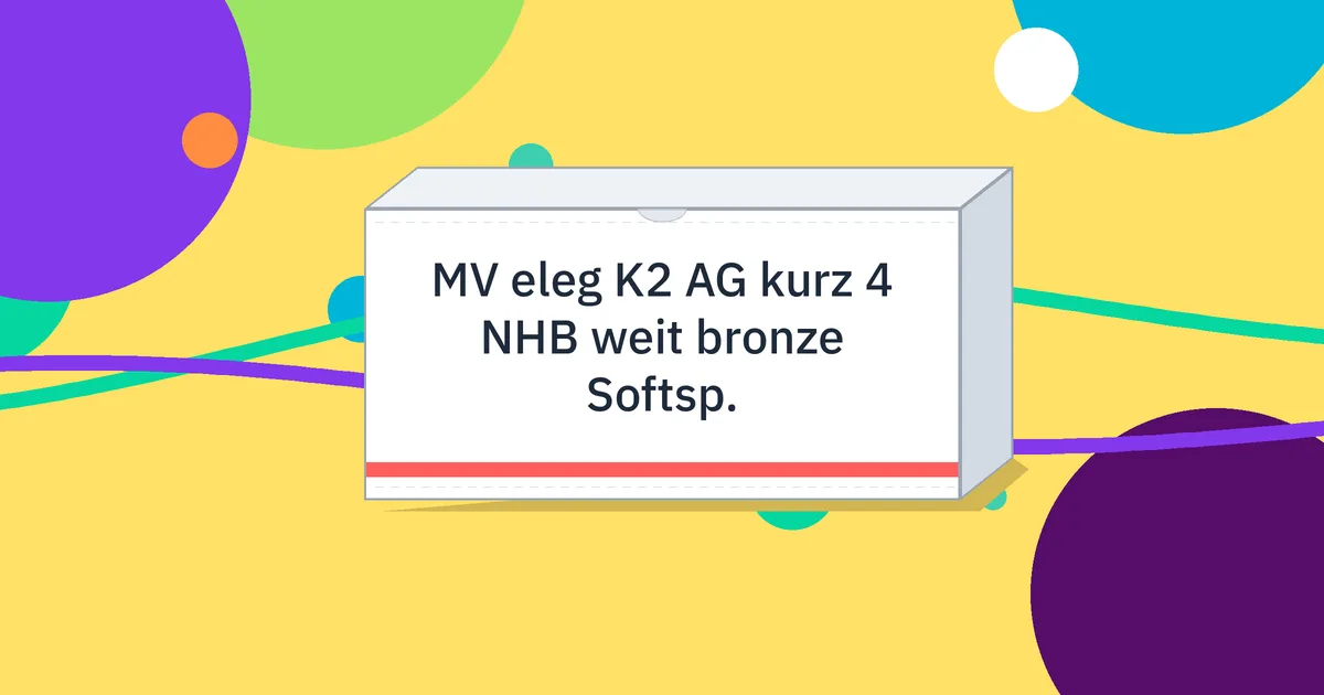Symbolbild: Packung mit der Aufschrift MV eleg K2 AG kurz 4 NHB weit bronze Softsp. (PZN 15714946) – Verfügbarkeit und Bezug in Apotheken in Frankfurt am Main