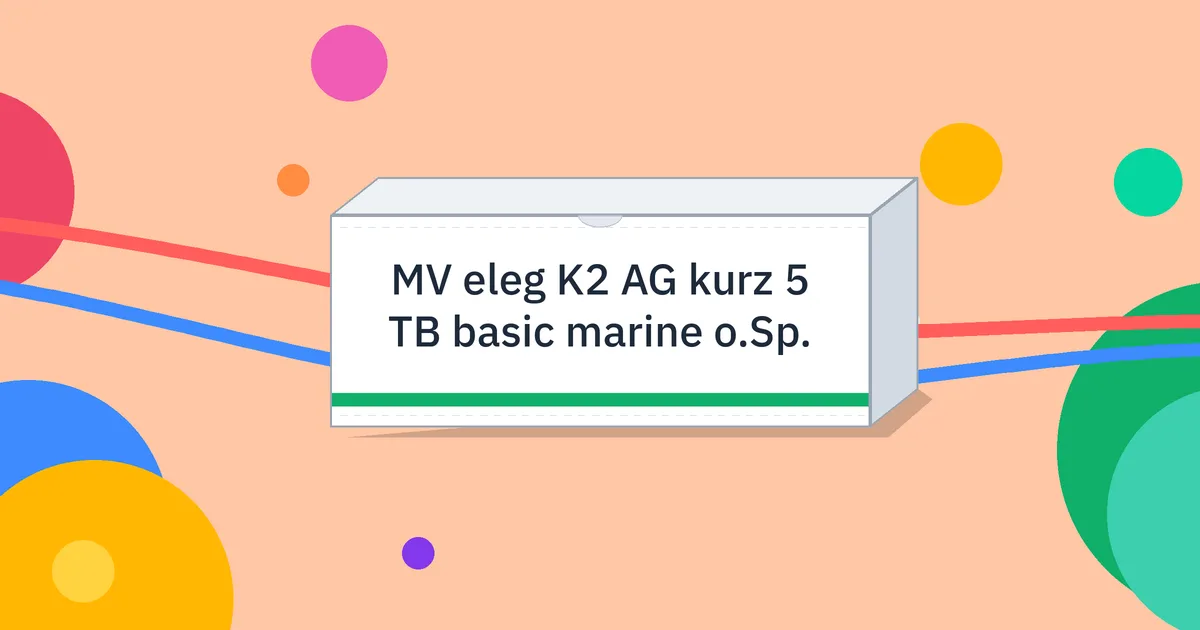 Symbolbild: Packung mit der Aufschrift MV eleg K2 AG kurz 5 TB basic marine o.Sp. (PZN 14608863) – Verfügbarkeit und Bezug in Apotheken in Frankfurt am Main
