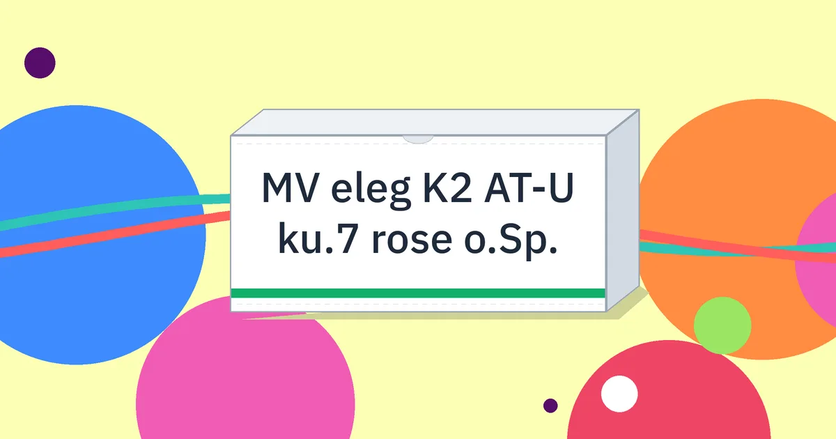 Symbolbild: Packung mit der Aufschrift MV eleg K2 AT-U ku.7 rose o.Sp. (PZN 15292333) – Verfügbarkeit und Bezug in Apotheken in Frankfurt am Main