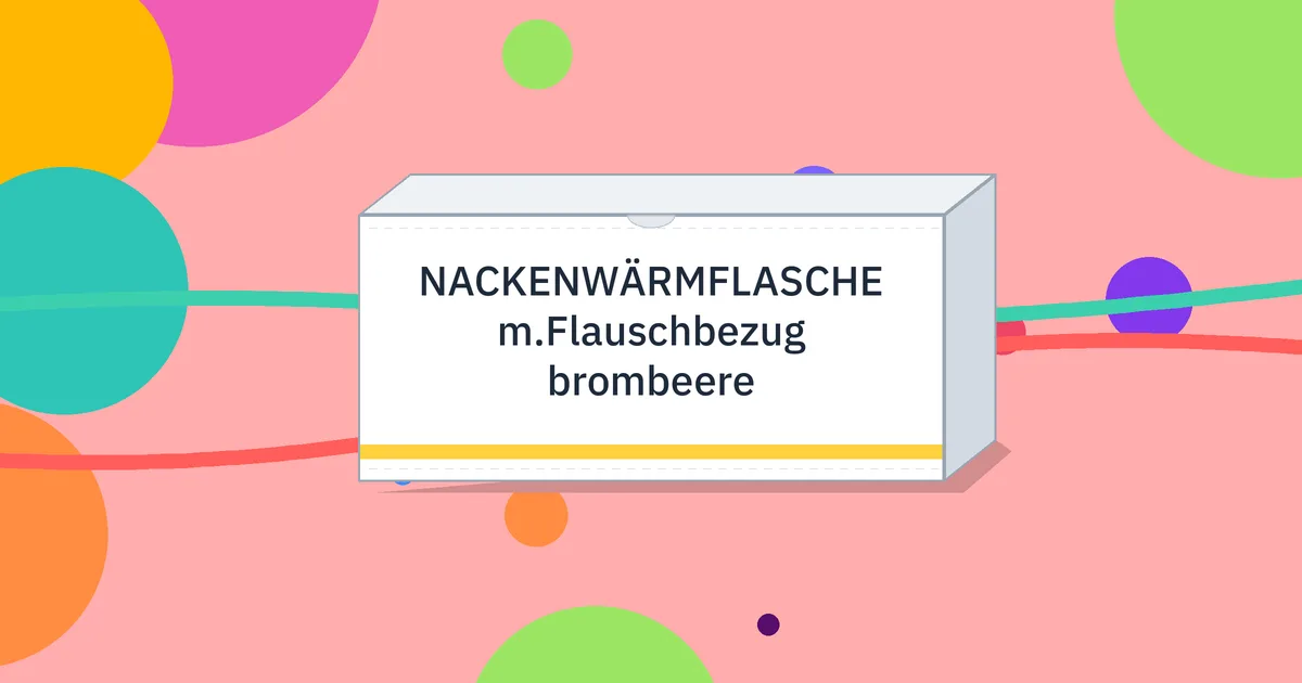 Symbolbild: Packung mit der Aufschrift NACKENWÄRMFLASCHE m.Flauschbezug brombeere (PZN 04680457) – Verfügbarkeit und Bezug in Apotheken in Frankfurt am Main