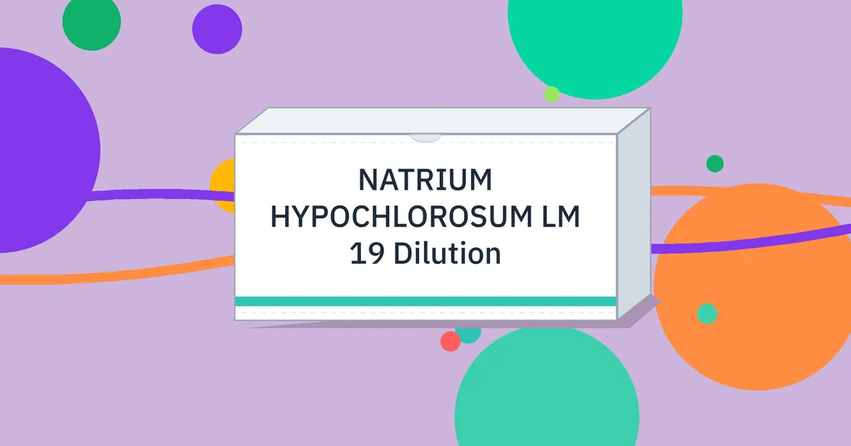 Symbolbild: Packung mit der Aufschrift NATRIUM HYPOCHLOROSUM LM 19 Dilution (PZN 12963040) – Verfügbarkeit und Bezug in Apotheken in Frankfurt am Main