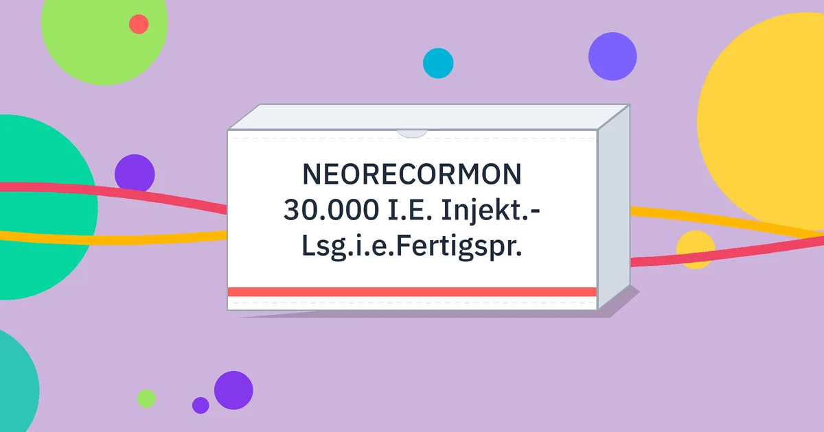 Symbolbild: Packung mit der Aufschrift NEORECORMON 30.000 I.E. Injekt.-Lsg.i.e.Fertigspr. (PZN 16145657) – Verfügbarkeit und Bezug in Apotheken in Frankfurt am Main