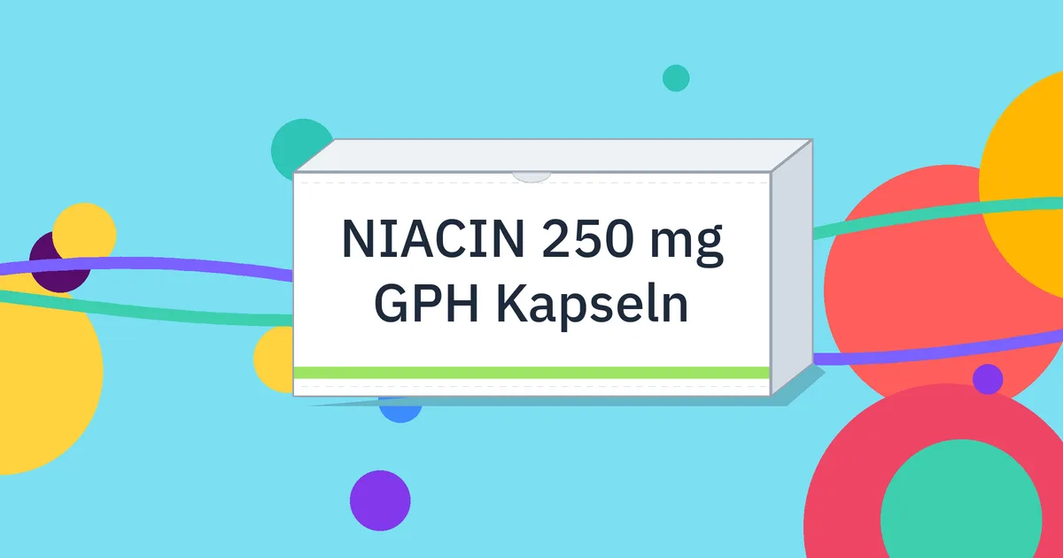 Symbolbild: Packung mit der Aufschrift NIACIN 250 mg GPH Kapseln (PZN 13578344) – Verfügbarkeit und Bezug in Apotheken in Frankfurt am Main