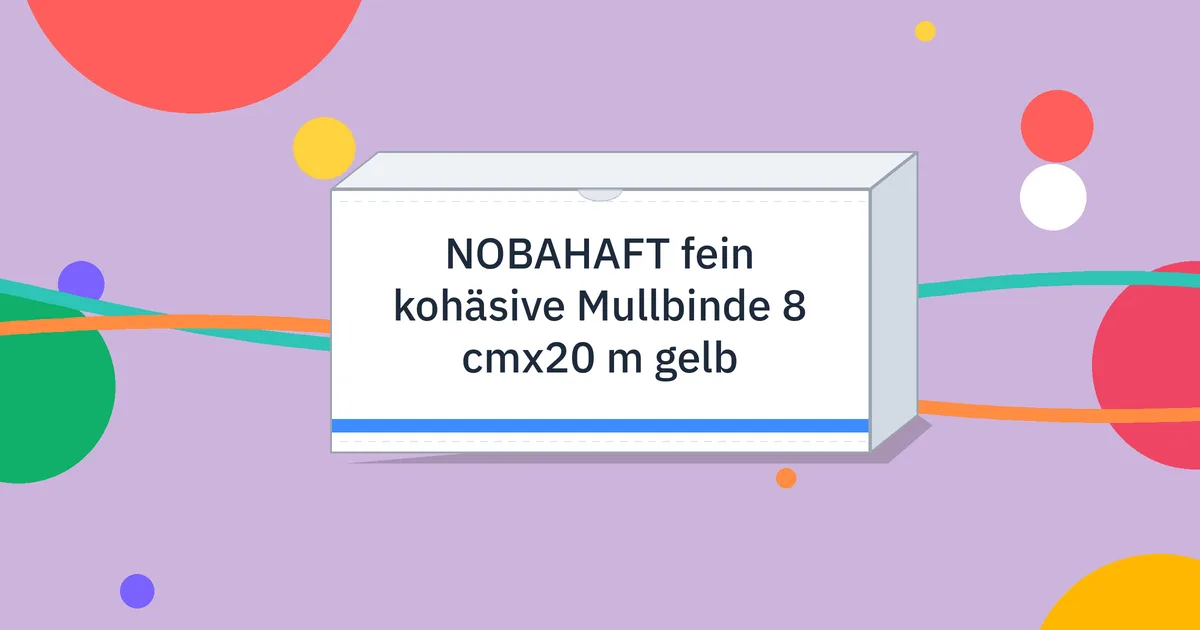 Symbolbild: Packung mit der Aufschrift NOBAHAFT fein kohäsive Mullbinde 8 cmx20 m gelb (PZN 16028644) – Verfügbarkeit und Bezug in Apotheken in Frankfurt am Main