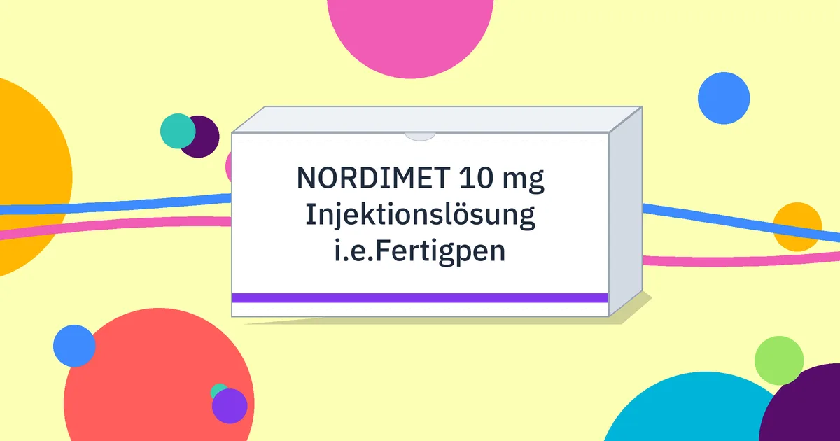 Symbolbild: Packung mit der Aufschrift NORDIMET 10 mg Injektionslösung i.e.Fertigpen (PZN 15264354) – Verfügbarkeit und Bezug in Apotheken in Frankfurt am Main