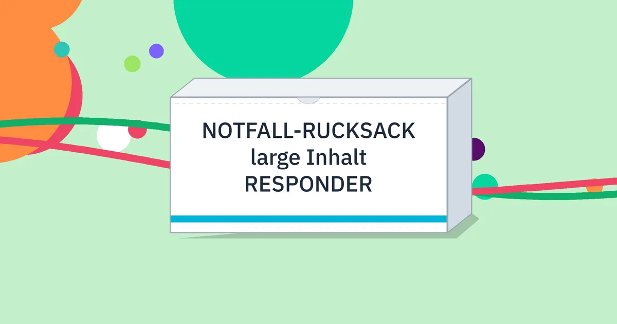 Symbolbild: Packung mit der Aufschrift NOTFALL-RUCKSACK large Inhalt RESPONDER (PZN 12491606) – Verfügbarkeit und Bezug in Apotheken in Frankfurt am Main