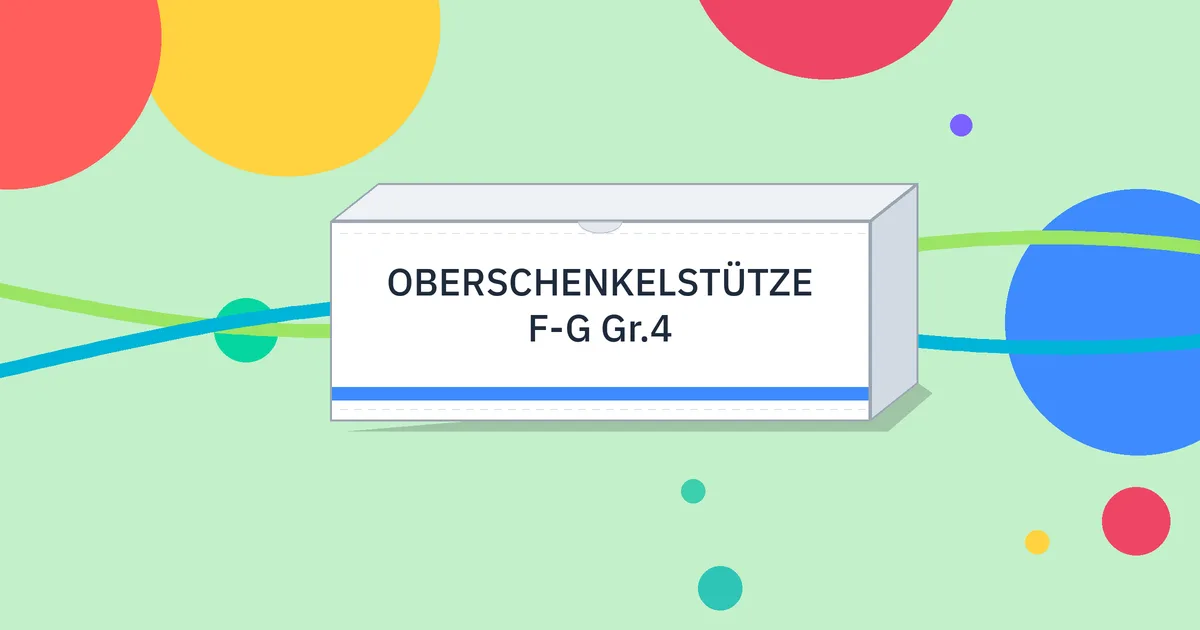 Symbolbild: Packung mit der Aufschrift OBERSCHENKELSTÜTZE F-G Gr.4 (PZN 02008069) – Verfügbarkeit und Bezug in Apotheken in Frankfurt am Main