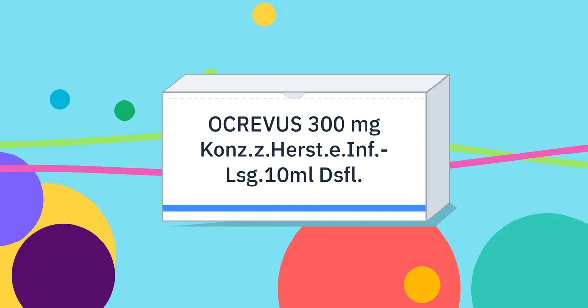 Symbolbild: Packung mit der Aufschrift OCREVUS 300 mg Konz.z.Herst.e.Inf.-Lsg.10ml Dsfl. (PZN 19630028) – Verfügbarkeit und Bezug in Apotheken in Frankfurt am Main