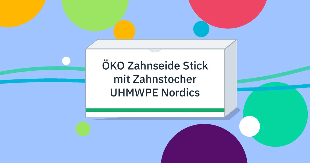 Symbolbild: Packung mit der Aufschrift ÖKO Zahnseide Stick mit Zahnstocher UHMWPE Nordics (PZN 18858835) – Verfügbarkeit und Bezug in Apotheken in Frankfurt am Main