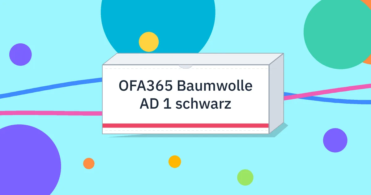 Symbolbild: Packung mit der Aufschrift OFA365 Baumwolle AD 1 schwarz (PZN 16723611) – Verfügbarkeit und Bezug in Apotheken in Frankfurt am Main
