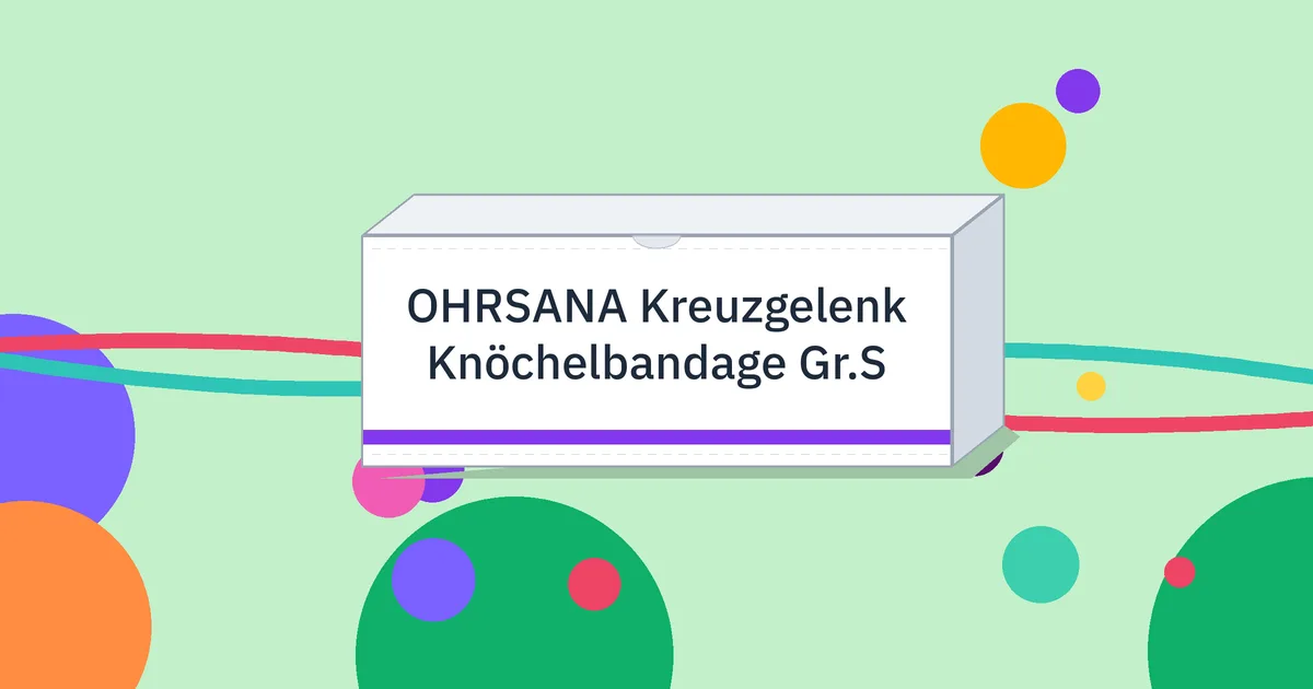 Symbolbild: Packung mit der Aufschrift OHRSANA Kreuzgelenk Knöchelbandage Gr.S (PZN 03797430) – Verfügbarkeit und Bezug in Apotheken in Frankfurt am Main