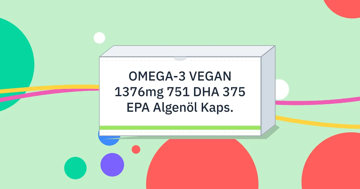 Symbolbild: Packung mit der Aufschrift OMEGA-3 VEGAN 1376mg 751 DHA 375 EPA Algenöl Kaps. (PZN 18913824) – Verfügbarkeit und Bezug in Apotheken in Frankfurt am Main