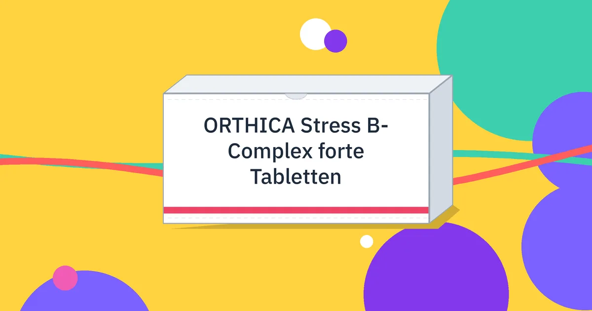 Symbolbild: Packung mit der Aufschrift ORTHICA Stress B-Complex forte Tabletten (PZN 13860454) – Verfügbarkeit und Bezug in Apotheken in Frankfurt am Main