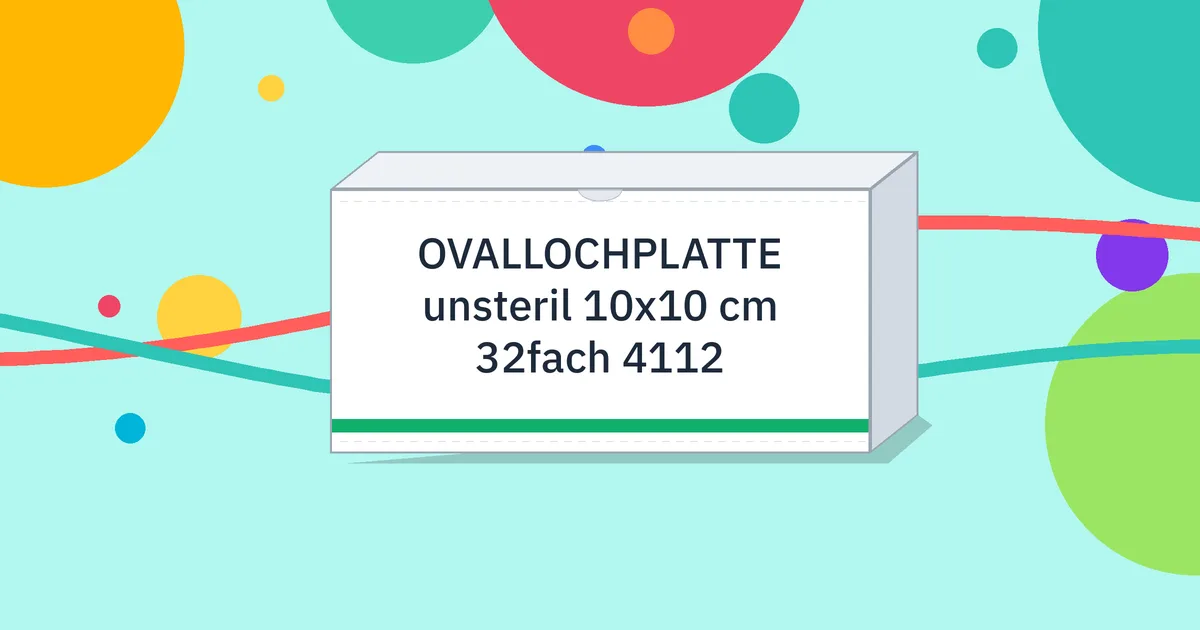 Symbolbild: Packung mit der Aufschrift OVALLOCHPLATTE unsteril 10x10 cm 32fach 4112 (PZN 06627941) – Verfügbarkeit und Bezug in Apotheken in Frankfurt am Main