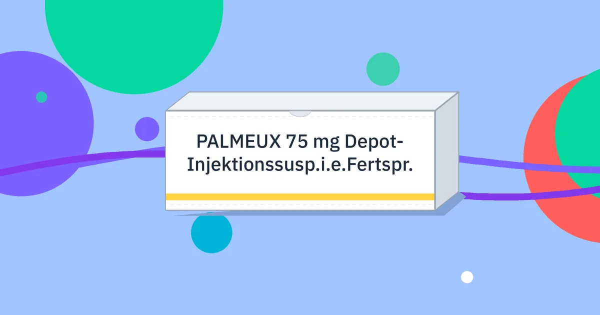 Symbolbild: Packung mit der Aufschrift PALMEUX 75 mg Depot-Injektionssusp.i.e.Fertspr. (PZN 19943922) – Verfügbarkeit und Bezug in Apotheken in Frankfurt am Main