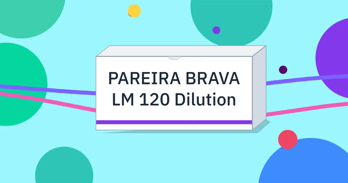 Symbolbild: Packung mit der Aufschrift PAREIRA BRAVA LM 120 Dilution (PZN 13631699) – Verfügbarkeit und Bezug in Apotheken in Frankfurt am Main