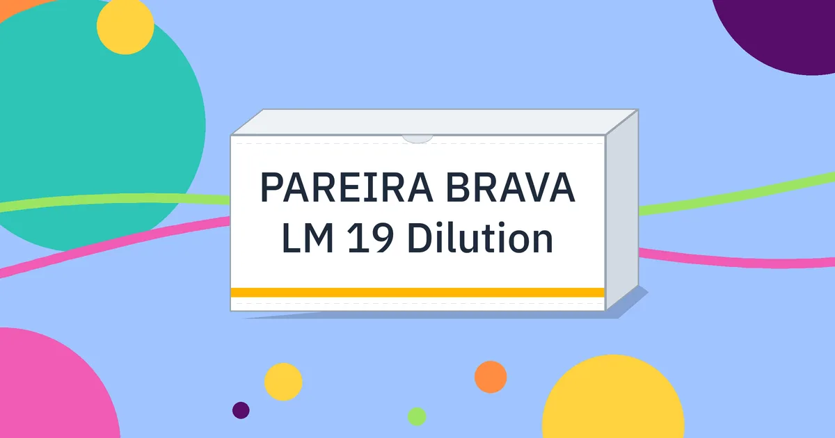 Symbolbild: Packung mit der Aufschrift PAREIRA BRAVA LM 19 Dilution (PZN 13631469) – Verfügbarkeit und Bezug in Apotheken in Frankfurt am Main