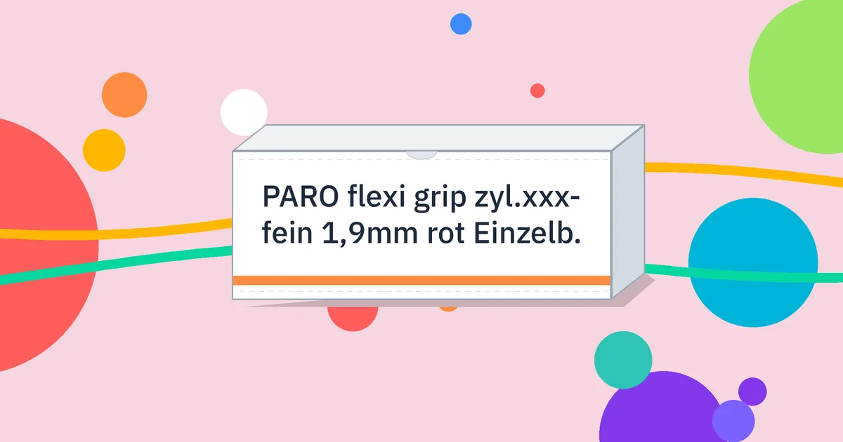 Symbolbild: Packung mit der Aufschrift PARO flexi grip zyl.xxx-fein 1,9mm rot Einzelb. (PZN 17372792) – Verfügbarkeit und Bezug in Apotheken in Frankfurt am Main