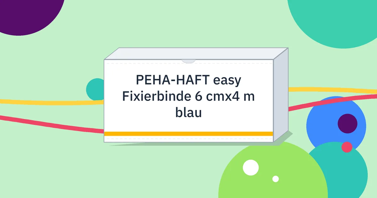 Symbolbild: Packung mit der Aufschrift PEHA-HAFT easy Fixierbinde 6 cmx4 m blau (PZN 18851336) – Verfügbarkeit und Bezug in Apotheken in Frankfurt am Main