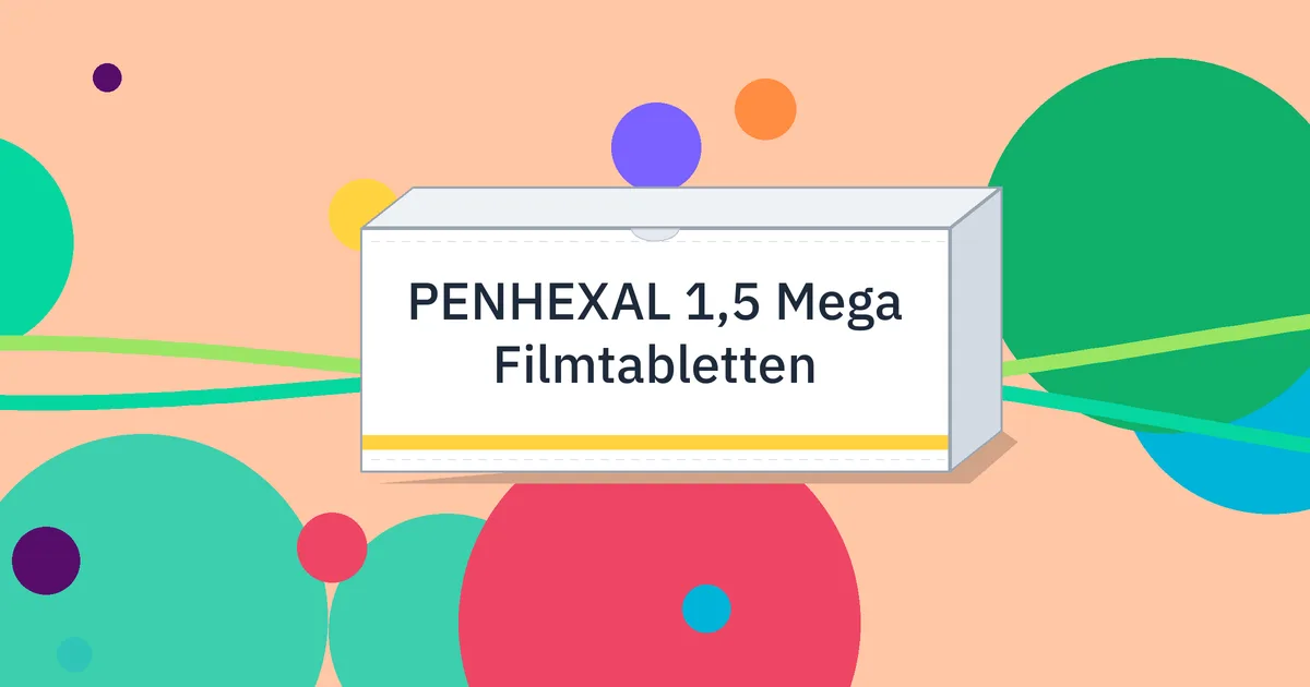 Symbolbild: Packung mit der Aufschrift PENHEXAL 1,5 Mega Filmtabletten (PZN 08541391) – Verfügbarkeit und Bezug in Apotheken in Frankfurt am Main