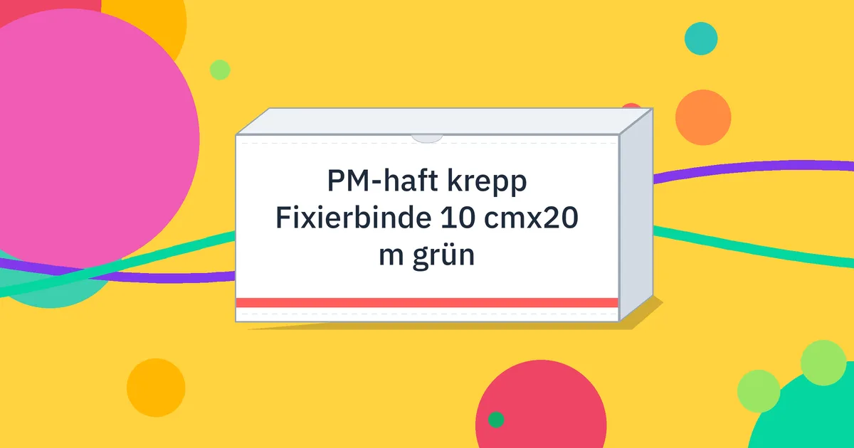 Symbolbild: Packung mit der Aufschrift PM-haft krepp Fixierbinde 10 cmx20 m grün (PZN 18846625) – Verfügbarkeit und Bezug in Apotheken in Frankfurt am Main