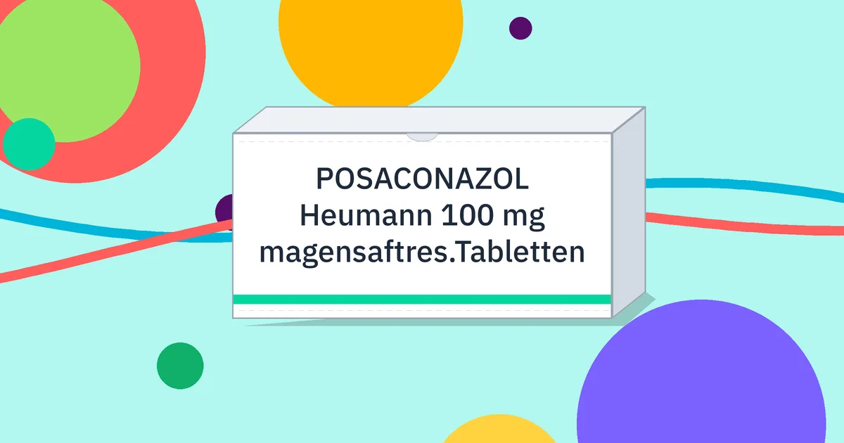 Symbolbild: Packung mit der Aufschrift POSACONAZOL Heumann 100 mg magensaftres.Tabletten (PZN 15233460) – Verfügbarkeit und Bezug in Apotheken in Frankfurt am Main