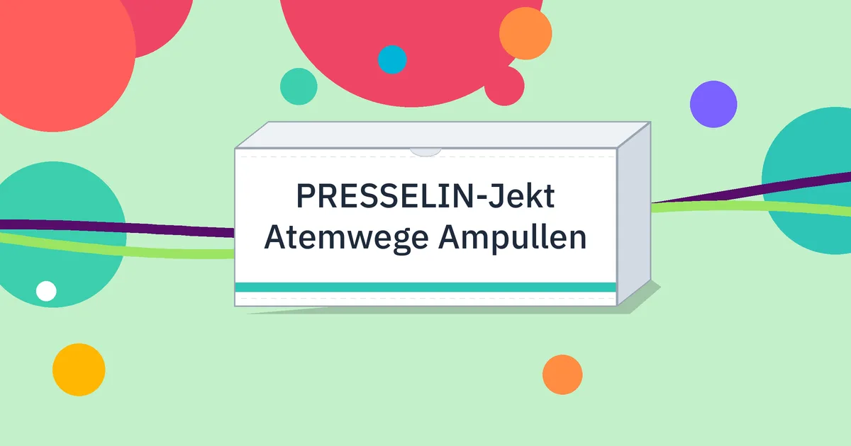 Symbolbild: Packung mit der Aufschrift PRESSELIN-Jekt Atemwege Ampullen (PZN 14328750) – Verfügbarkeit und Bezug in Apotheken in Frankfurt am Main