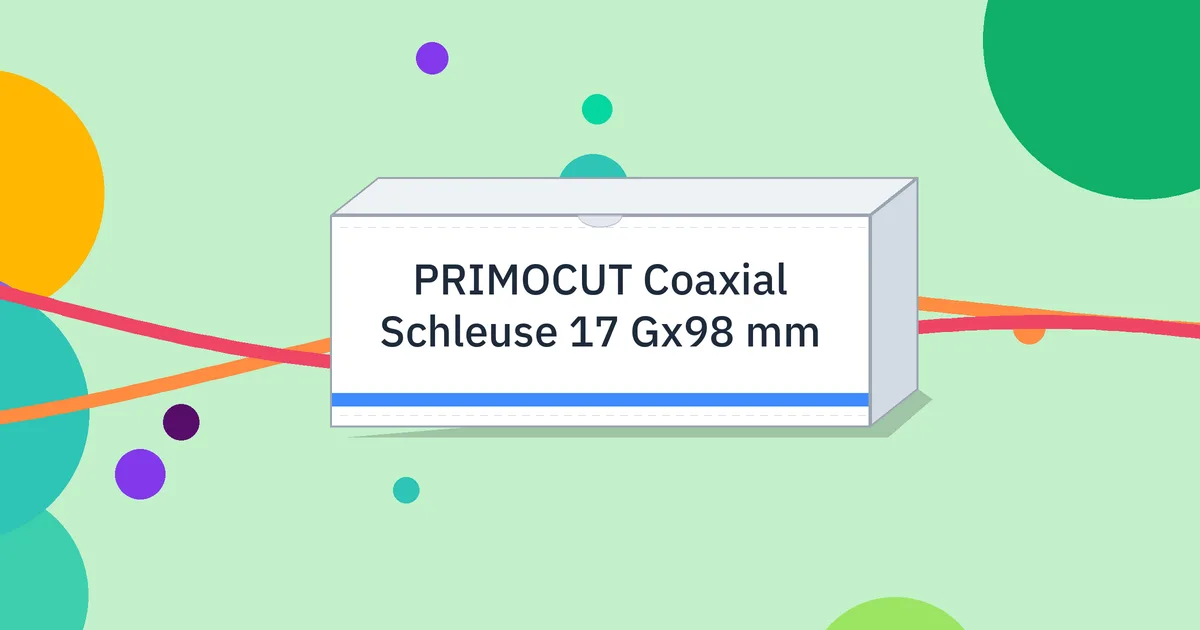 Symbolbild: Packung mit der Aufschrift PRIMOCUT Coaxial Schleuse 17 Gx98 mm (PZN 03926146) – Verfügbarkeit und Bezug in Apotheken in Frankfurt am Main