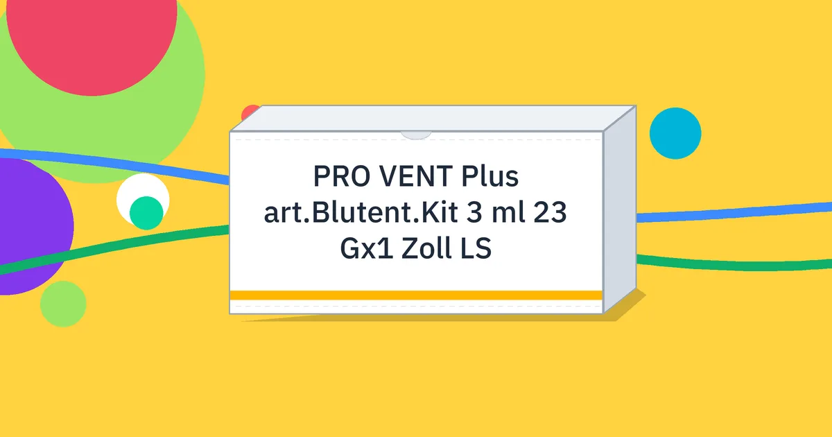 Symbolbild: Packung mit der Aufschrift PRO VENT Plus art.Blutent.Kit 3 ml 23 Gx1 Zoll LS (PZN 09218309) – Verfügbarkeit und Bezug in Apotheken in Frankfurt am Main