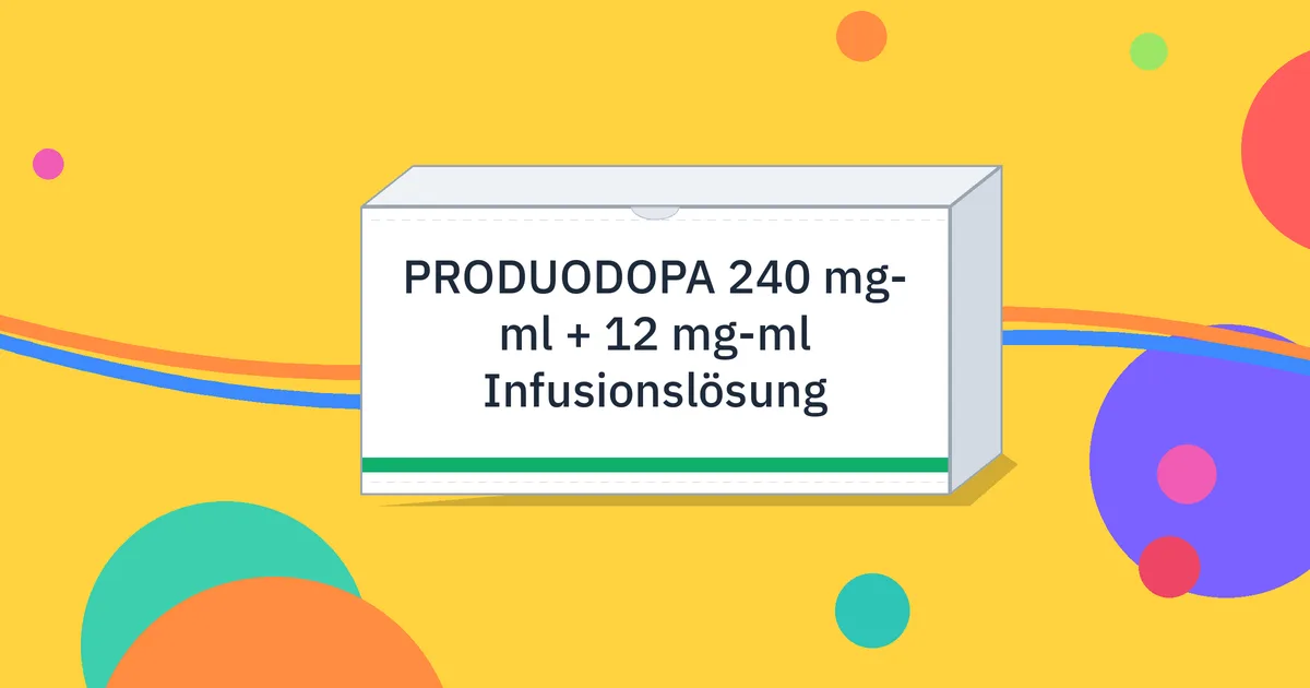 Symbolbild: Packung mit der Aufschrift PRODUODOPA 240 mg-ml + 12 mg-ml Infusionslösung (PZN 20093179) – Verfügbarkeit und Bezug in Apotheken in Frankfurt am Main