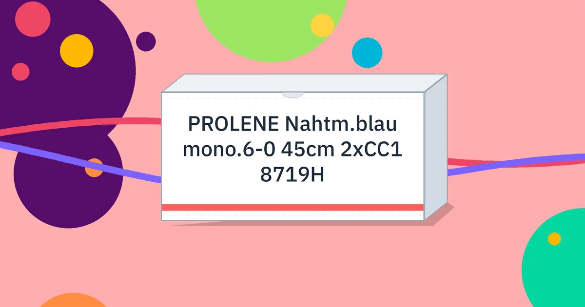 Symbolbild: Packung mit der Aufschrift PROLENE Nahtm.blau mono.6-0 45cm 2xCC1 8719H (PZN 20916043) – Verfügbarkeit und Bezug in Apotheken in Frankfurt am Main