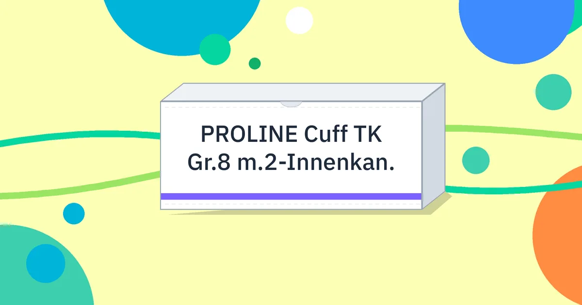 Symbolbild: Packung mit der Aufschrift PROLINE Cuff TK Gr.8 m.2-Innenkan. (PZN 16148070) – Verfügbarkeit und Bezug in Apotheken in Frankfurt am Main