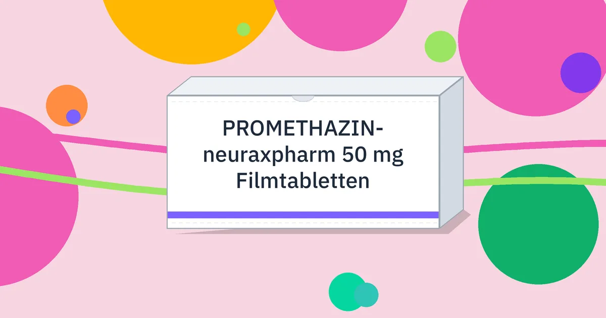 Symbolbild: Packung mit der Aufschrift PROMETHAZIN-neuraxpharm 50 mg Filmtabletten (PZN 00772091) – Verfügbarkeit und Bezug in Apotheken in Frankfurt am Main