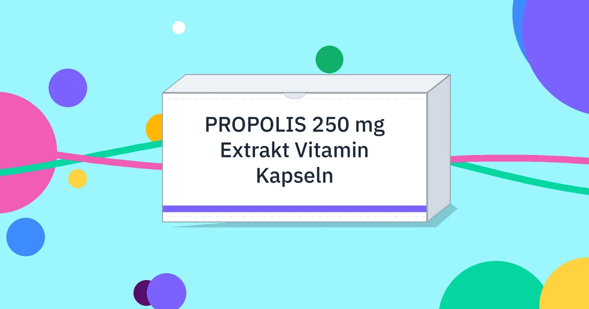 Symbolbild: Packung mit der Aufschrift PROPOLIS 250 mg Extrakt Vitamin Kapseln (PZN 13235041) – Verfügbarkeit und Bezug in Apotheken in Frankfurt am Main