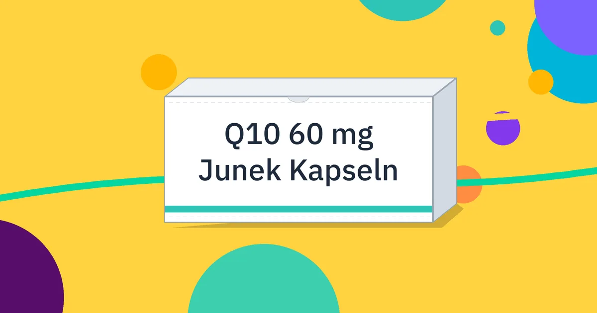 Symbolbild: Packung mit der Aufschrift Q10 60 mg Junek Kapseln (PZN 09720457) – Verfügbarkeit und Bezug in Apotheken in Frankfurt am Main