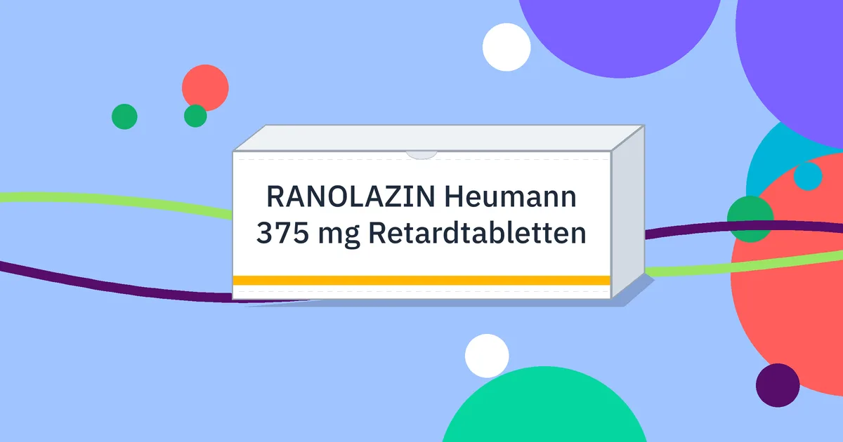 Symbolbild: Packung mit der Aufschrift RANOLAZIN Heumann 375 mg Retardtabletten (PZN 18219503) – Verfügbarkeit und Bezug in Apotheken in Frankfurt am Main