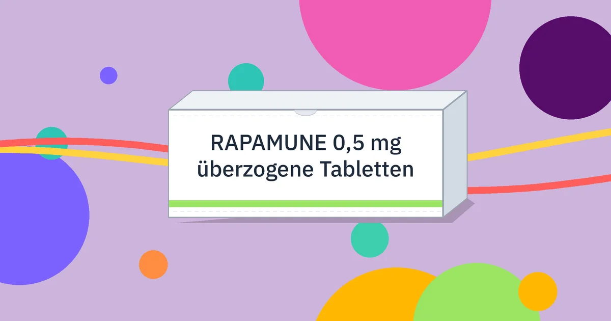 Symbolbild: Packung mit der Aufschrift RAPAMUNE 0,5 mg überzogene Tabletten (PZN 06166084) – Verfügbarkeit und Bezug in Apotheken in Frankfurt am Main