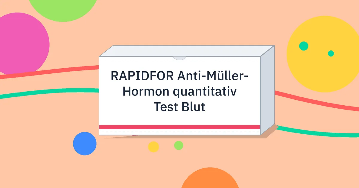 Symbolbild: Packung mit der Aufschrift RAPIDFOR Anti-Müller-Hormon quantitativ Test Blut (PZN 19756278) – Verfügbarkeit und Bezug in Apotheken in Frankfurt am Main