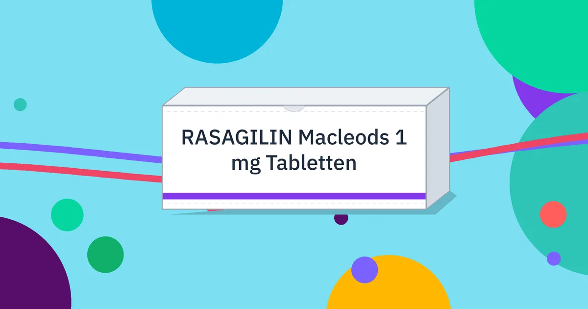 Symbolbild: Packung mit der Aufschrift RASAGILIN Macleods 1 mg Tabletten (PZN 20163508) – Verfügbarkeit und Bezug in Apotheken in Frankfurt am Main
