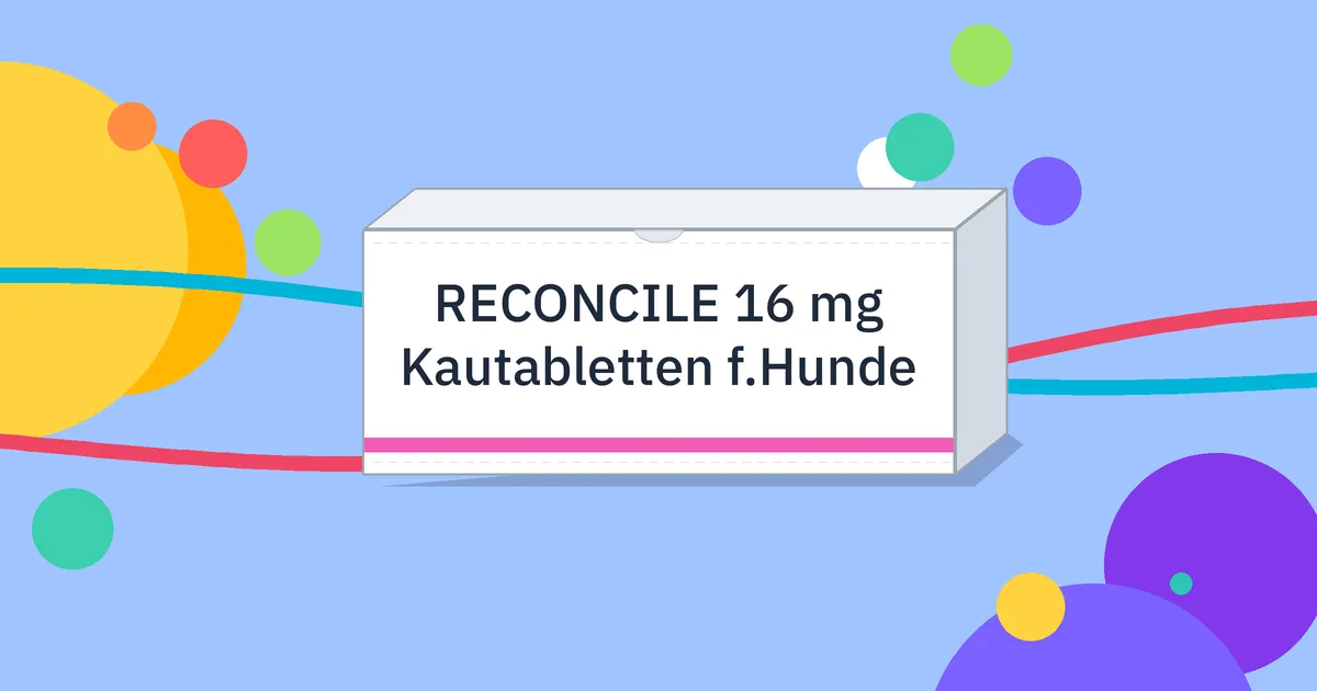 Symbolbild: Packung mit der Aufschrift RECONCILE 16 mg Kautabletten f.Hunde (PZN 20858274) – Verfügbarkeit und Bezug in Apotheken in Frankfurt am Main
