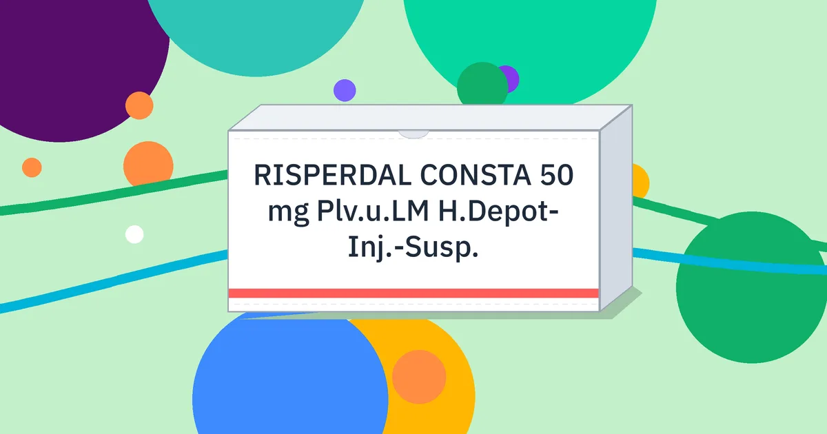 Symbolbild: Packung mit der Aufschrift RISPERDAL CONSTA 50 mg Plv.u.LM H.Depot-Inj.-Susp. (PZN 07240486) – Verfügbarkeit und Bezug in Apotheken in Frankfurt am Main