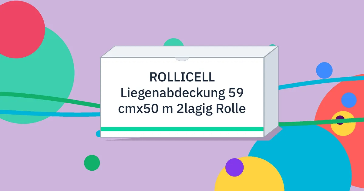Symbolbild: Packung mit der Aufschrift ROLLICELL Liegenabdeckung 59 cmx50 m 2lagig Rolle (PZN 19444142) – Verfügbarkeit und Bezug in Apotheken in Frankfurt am Main