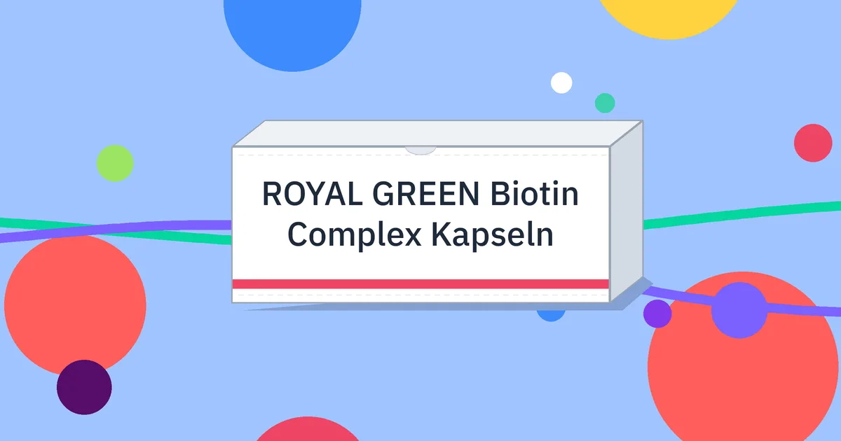 Symbolbild: Packung mit der Aufschrift ROYAL GREEN Biotin Complex Kapseln (PZN 20175724) – Verfügbarkeit und Bezug in Apotheken in Frankfurt am Main