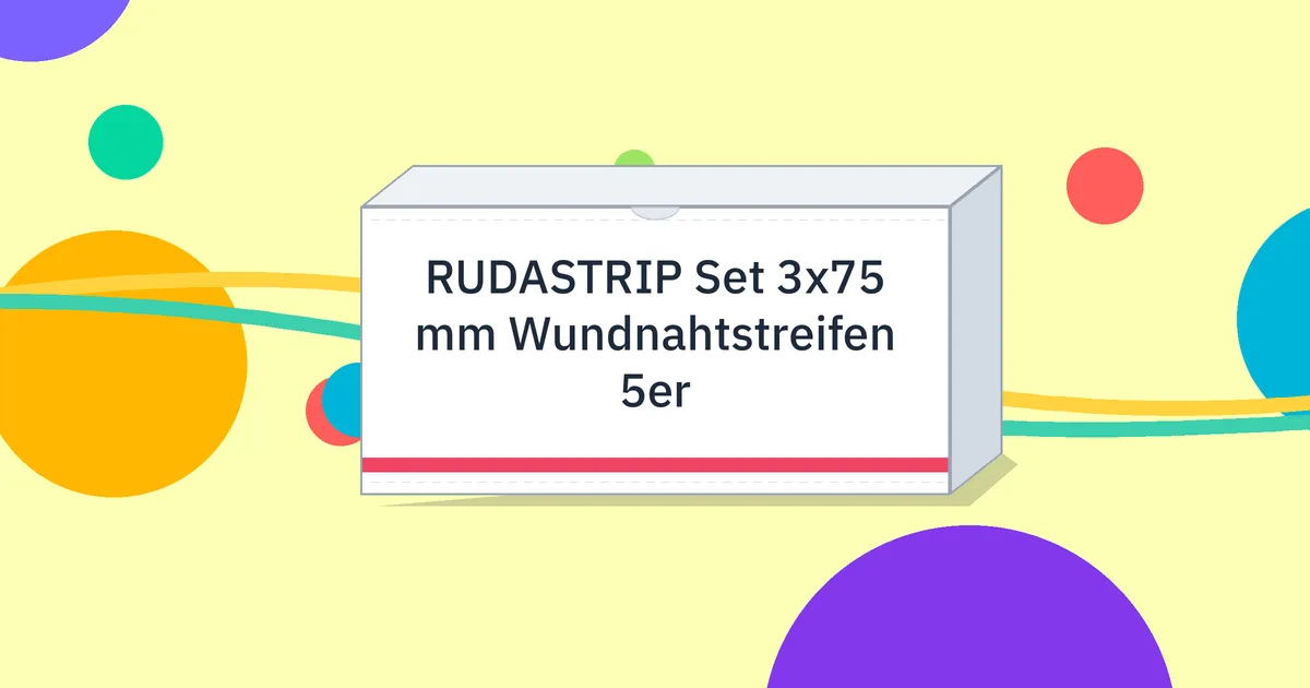 Symbolbild: Packung mit der Aufschrift RUDASTRIP Set 3x75 mm Wundnahtstreifen 5er (PZN 03240928) – Verfügbarkeit und Bezug in Apotheken in Frankfurt am Main