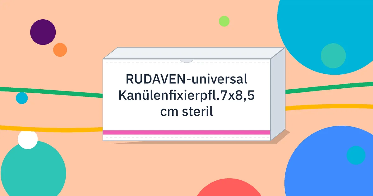 Symbolbild: Packung mit der Aufschrift RUDAVEN-universal Kanülenfixierpfl.7x8,5 cm steril (PZN 04798124) – Verfügbarkeit und Bezug in Apotheken in Frankfurt am Main