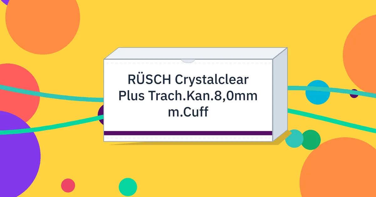 Symbolbild: Packung mit der Aufschrift RÜSCH Crystalclear Plus Trach.Kan.8,0mm m.Cuff (PZN 03431516) – Verfügbarkeit und Bezug in Apotheken in Frankfurt am Main